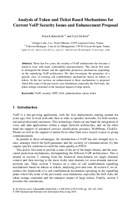 (PDF) Analysis of Token and Ticket Based Mechanisms for Current VoIP Security Issues and ...