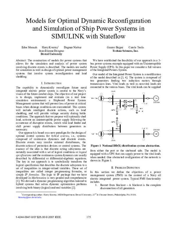 Pdf Models For Optimal Dynamic Reconfiguration And Simulation Of Ship Power Systems In