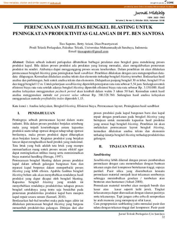 (PDF) Perencanaan Fasilitas Bengkel Blasting Untuk Peningkatan ...