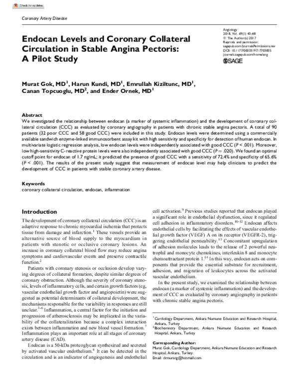 (PDF) Endocan Levels and Coronary Collateral Circulation in Stable ...