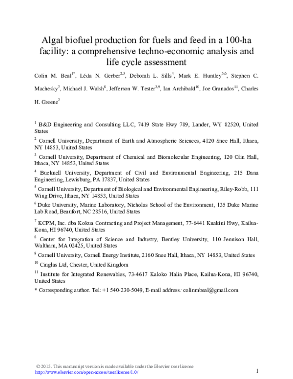 (PDF) Algal biofuel production for fuels and feed in a 100-ha facility: A comprehensive techno ...