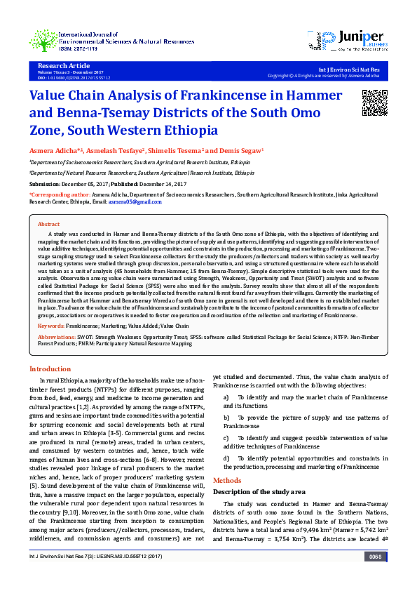 (PDF) Value Chain Analysis of Frankincense in Hammer and Benna-Tsemay ...