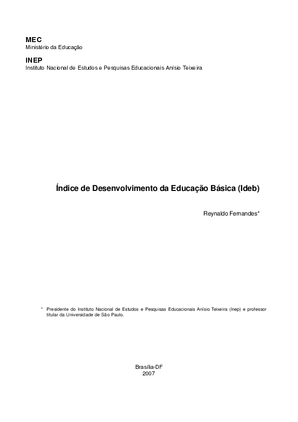 (PDF) Índice de desenvolvimento da educação básica (IDEB)