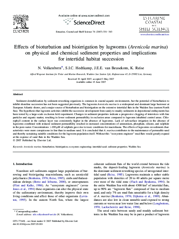 (PDF) Effects of bioturbation and bioirrigation by lugworms (Arenicola ...