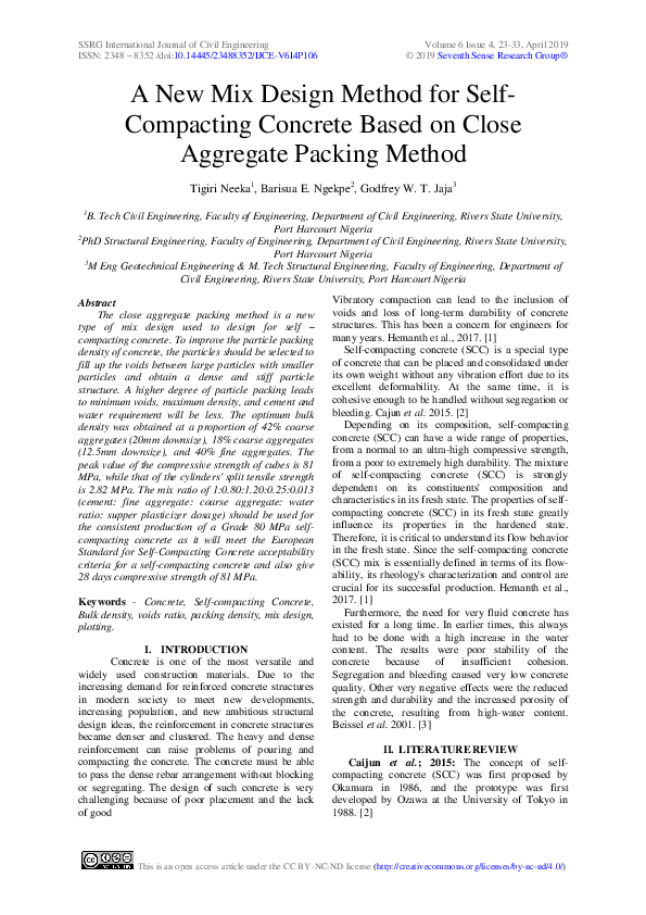 (PDF) A New Mix Design Method for Self-Compacting Concrete Based on Close Aggregate Packing Method