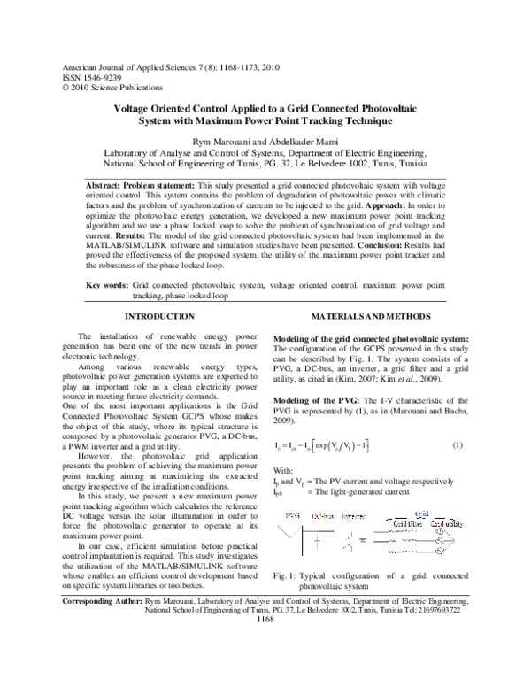 (PDF) Voltage Oriented Control Applied to a Grid Connected Photovoltaic System with Maximum ...
