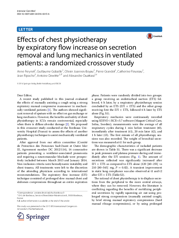 (PDF) Effects of chest physiotherapy by expiratory flow increase on ...