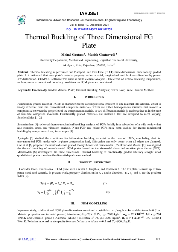 (PDF) Thermal Buckling of Three Dimensional FG Plate