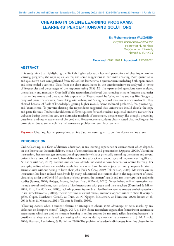 (PDF) Perceptions of Cheating in Online Education