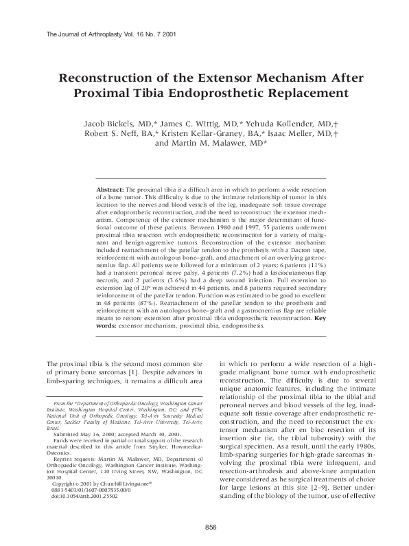 (PDF) Reconstruction of the extensor mechanism after proximal tibia ...