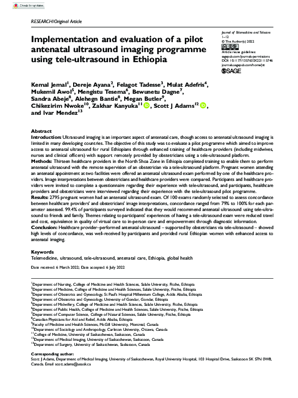 (PDF) Implementation and evaluation of a pilot antenatal ultrasound imaging programme using tele ...