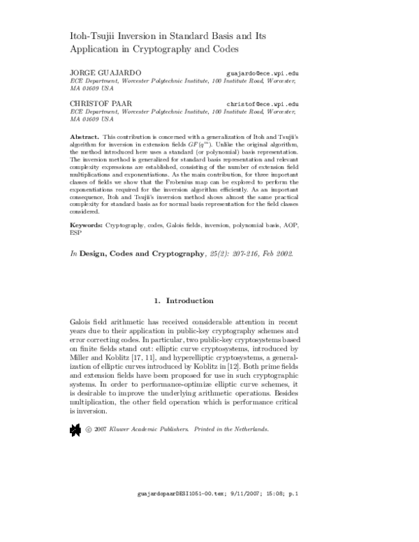 (PDF) Itoh-Tsujii Inversion in Standard Basis and Its Application in ...