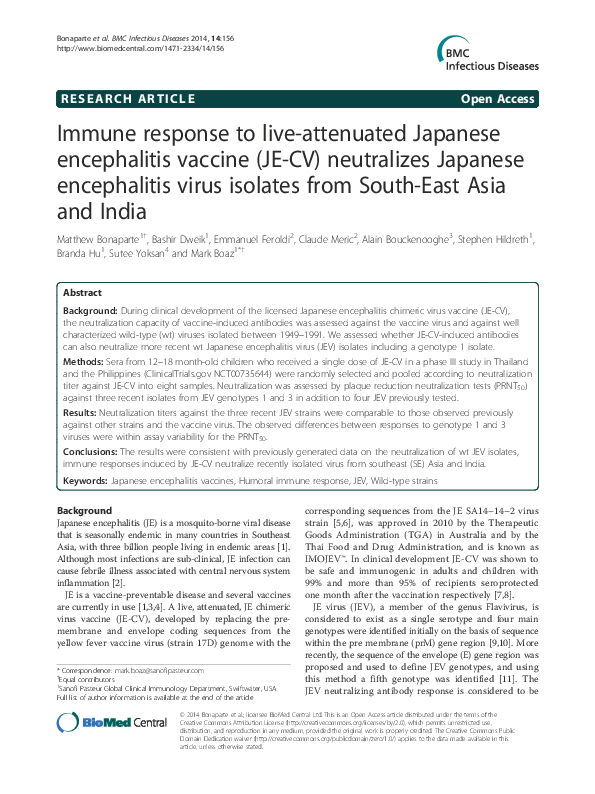 (PDF) Immune response to live-attenuated Japanese encephalitis vaccine ...
