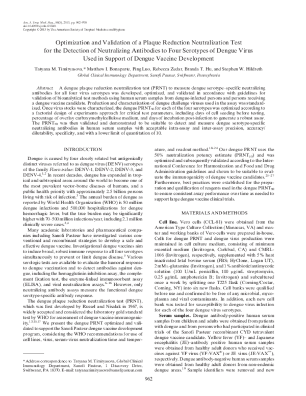 (PDF) Optimization and Validation of a Plaque Reduction Neutralization ...