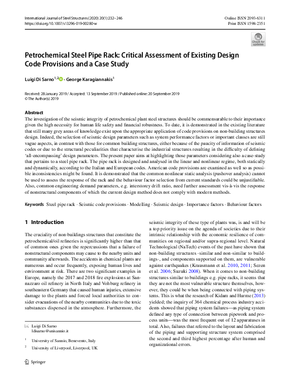 (PDF) Petrochemical Steel Pipe Rack: Critical Assessment of Existing ...
