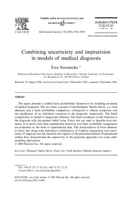 (PDF) Combining uncertainty and imprecision in models of medical diagnosis