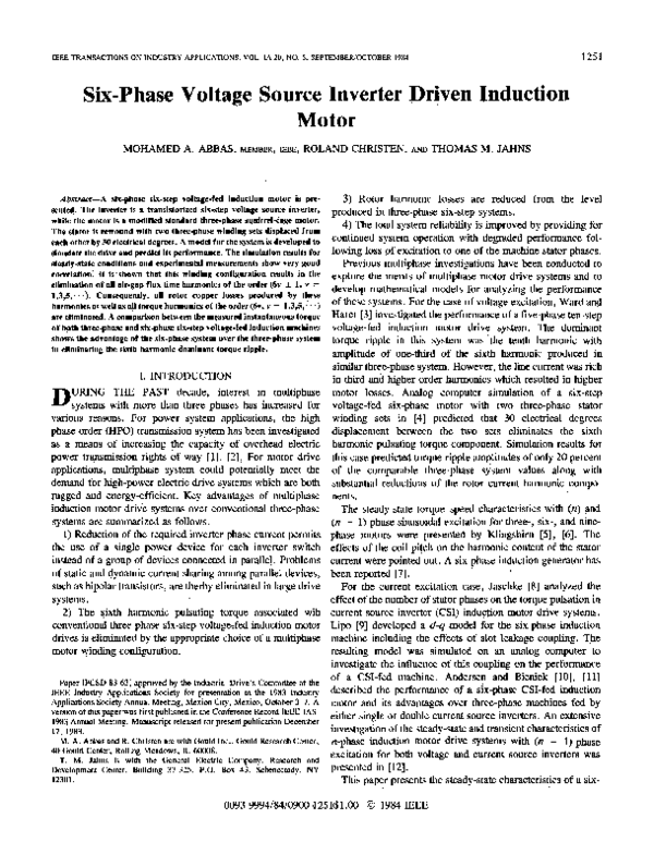 Pdf Six Phase Voltage Source Inverter Driven Induction Motor