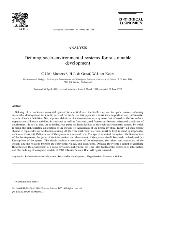 (PDF) Defining socio-environmental systems for sustainable development