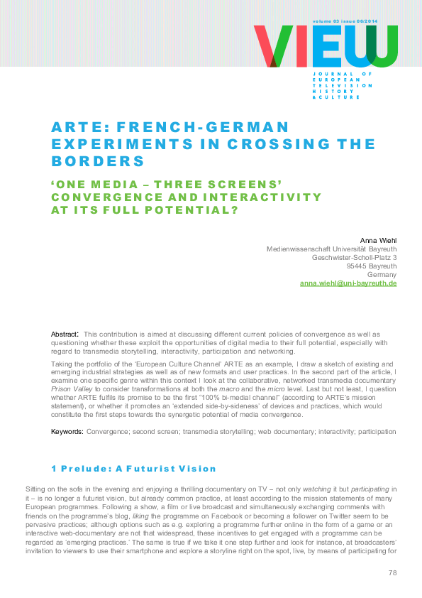 (PDF) ARTE: French-German Experiments in Crossing the Borders. 'One ...