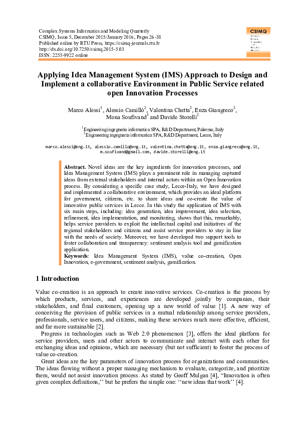 (PDF) Applying Idea Management System (IMS) Approach to Design and ...