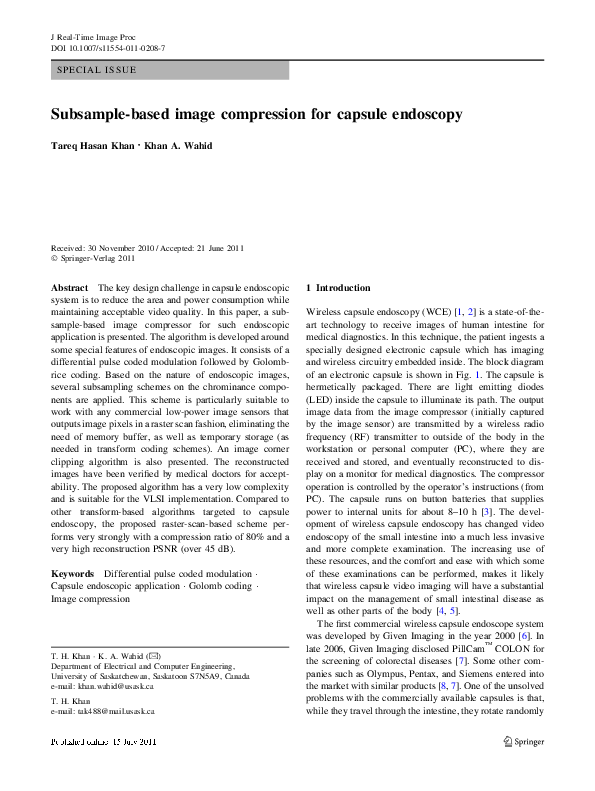 (PDF) Subsample-based image compression for capsule endoscopy