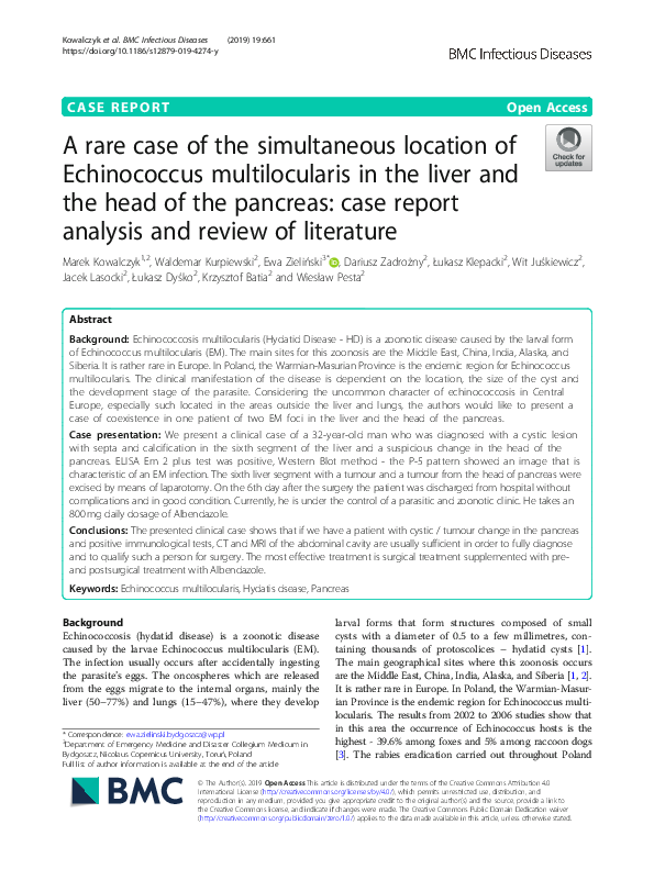 (PDF) A rare case of the simultaneous location of Echinococcus multilocularis in the liver and ...