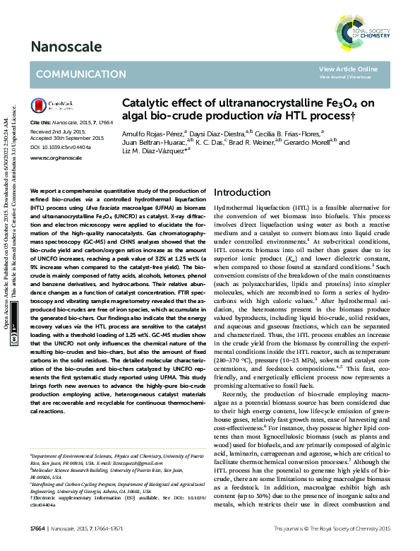 (PDF) Catalytic effect of ultrananocrystalline Fe3O4on algal bio-crude ...