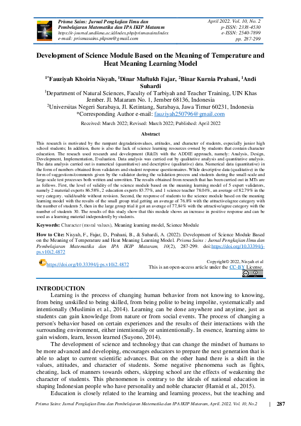 (PDF) Development of Science Module Based on the Meaning of Temperature ...
