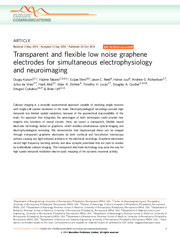 (PDF) Transparent and flexible low noise graphene electrodes for simultaneous electrophysiology ...