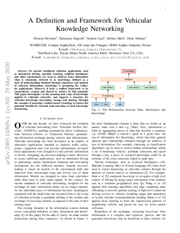 (PDF) A Definition and Framework for Vehicular Knowledge Networking: An Application of Knowledge ...