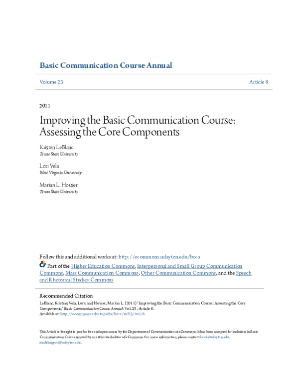 (PDF) Improving the Basic Communication Course: Assessing the Core ...