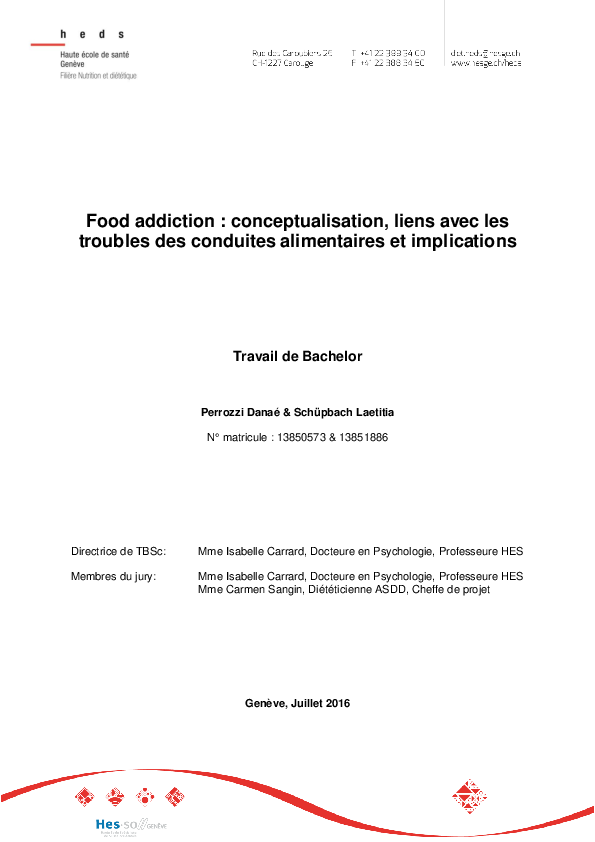 (PDF) Food Addiction Conceptualisation Liens Avec Les Troubles Des ...