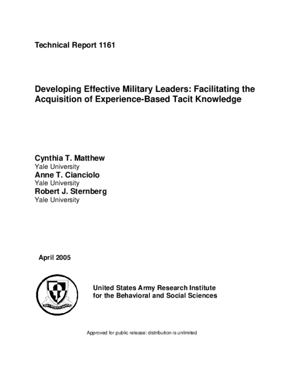 (PDF) Developing effective military leaders: Facilitating the acquisition of experience-based ...