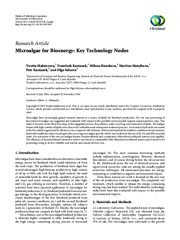 (PDF) Microalgae for Bioenergy: Key Technology Nodes
