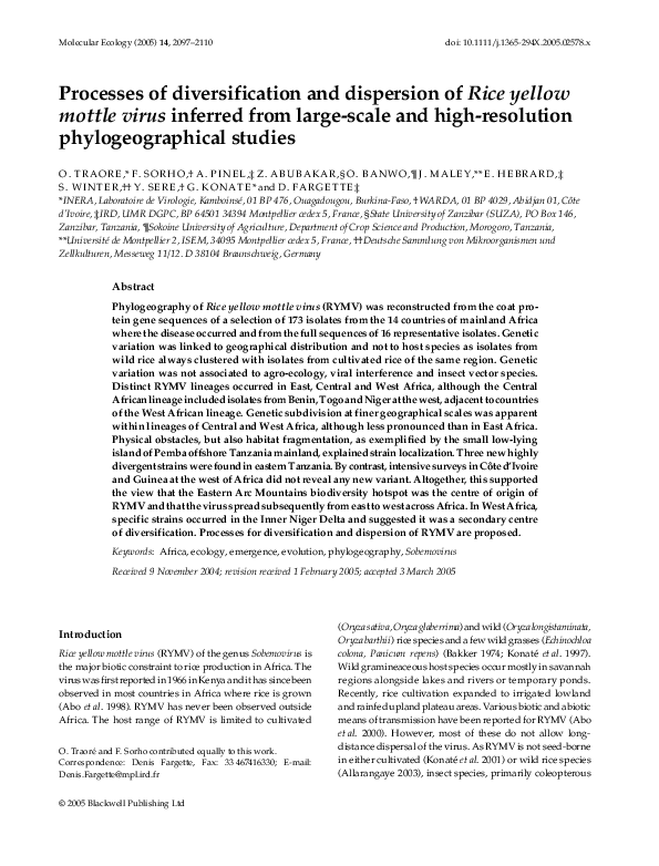 (PDF) Processes of diversification and dispersion of Rice yellow mottle ...