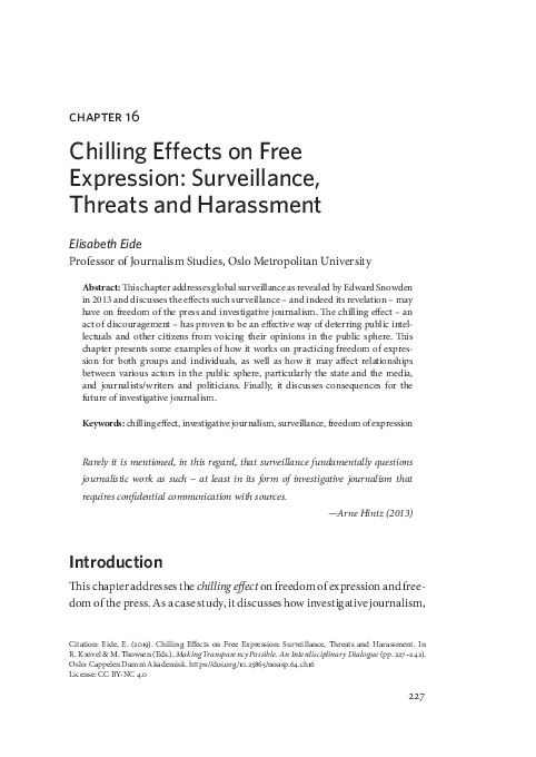 (PDF) Chilling Effects on Free Expression: Surveillance, Threats and ...