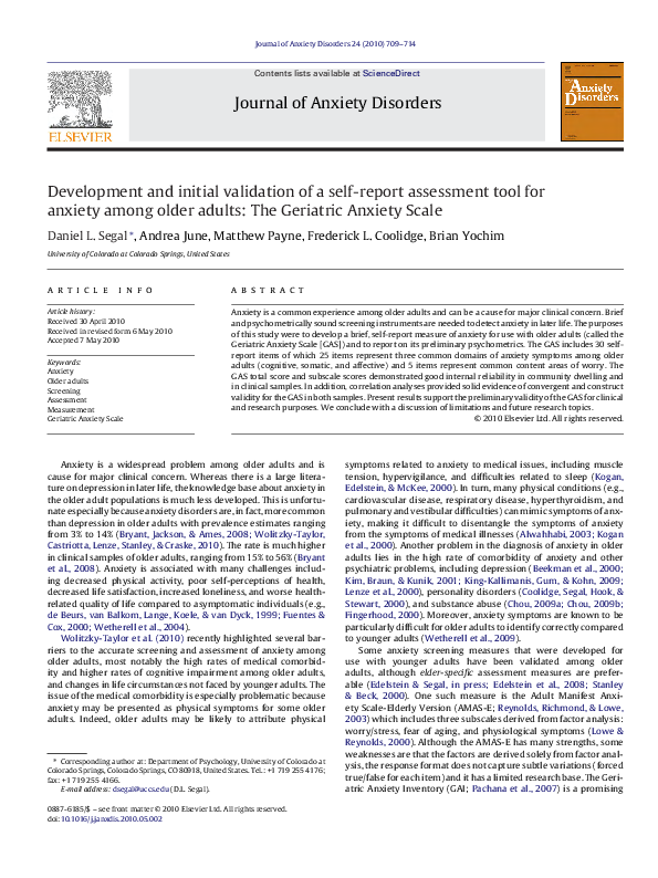 (PDF) Development and initial validation of a self-report assessment tool for anxiety among ...