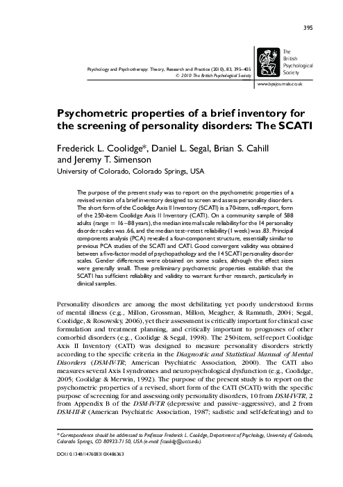 (PDF) Psychometric properties of a brief inventory for the screening of personality disorders ...