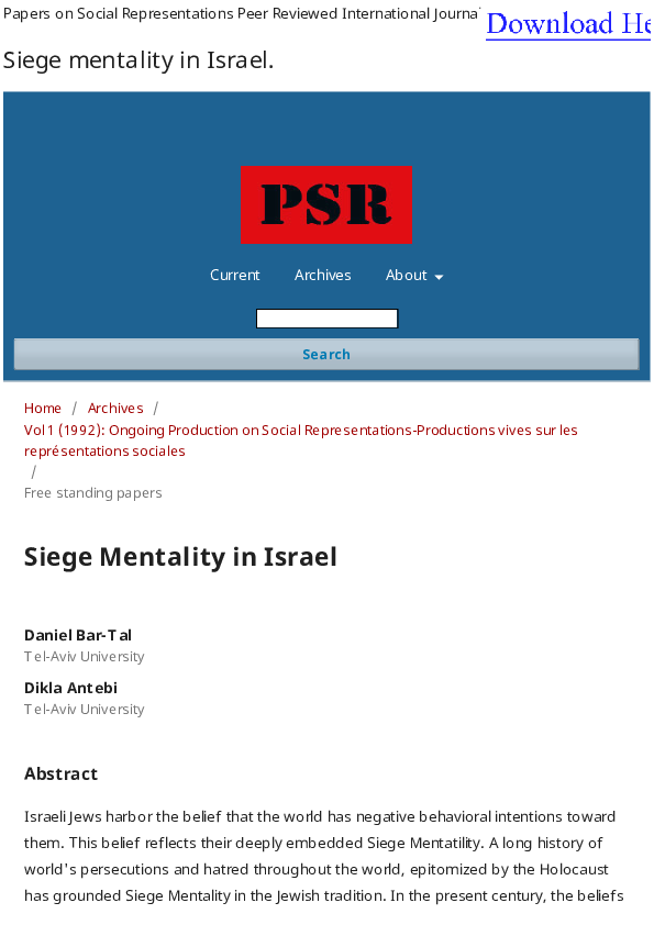 (PDF) Siege mentality in Israel