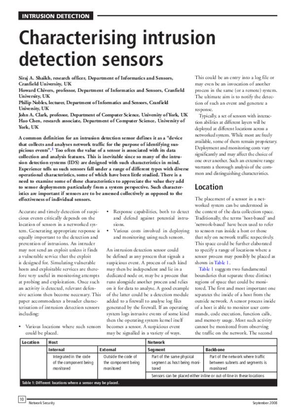 (PDF) Characterising intrusion detection sensors