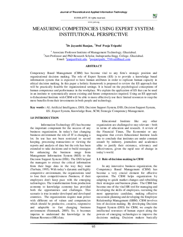 (PDF) Measuring Competencies Using Expert System: Institutional Perspective