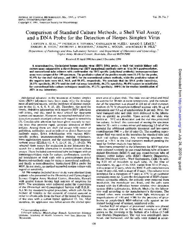 (PDF) Comparison of standard culture methods, a shell vial assay, and a ...