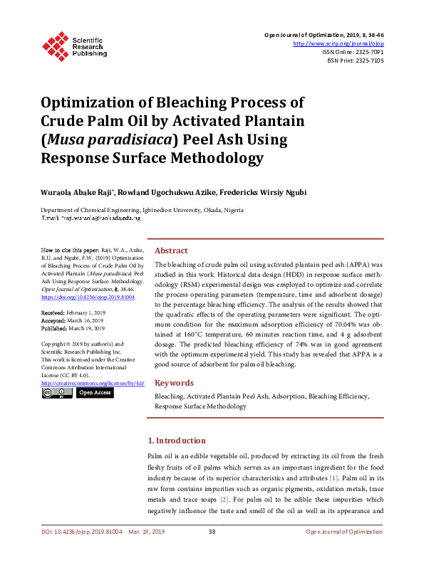 (PDF) Optimization of Bleaching Process of Crude Palm Oil by Activated ...