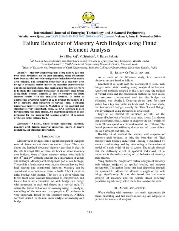 (PDF) Failure Behaviour of Masonry Arch Bridges using Finite Element Analysis