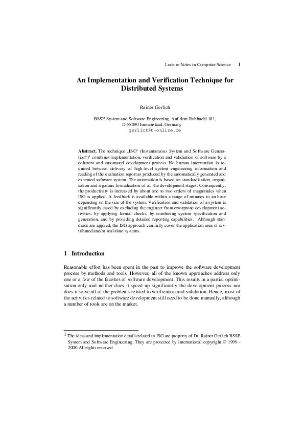 (PDF) An Implementation and Verification Technique for Distributed Systems