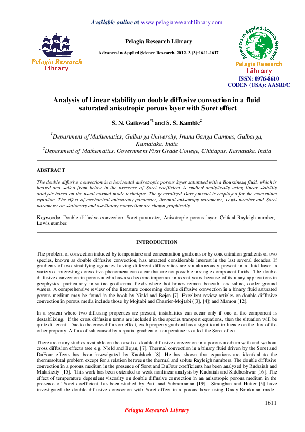 (PDF) Analysis of Linear stability on double diffusive convection in a fluid saturated ...