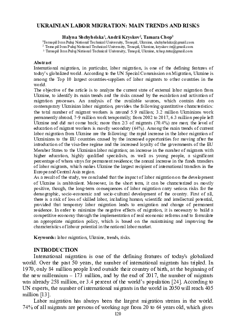 (PDF) Ukrainian labor migration: main trends and risks