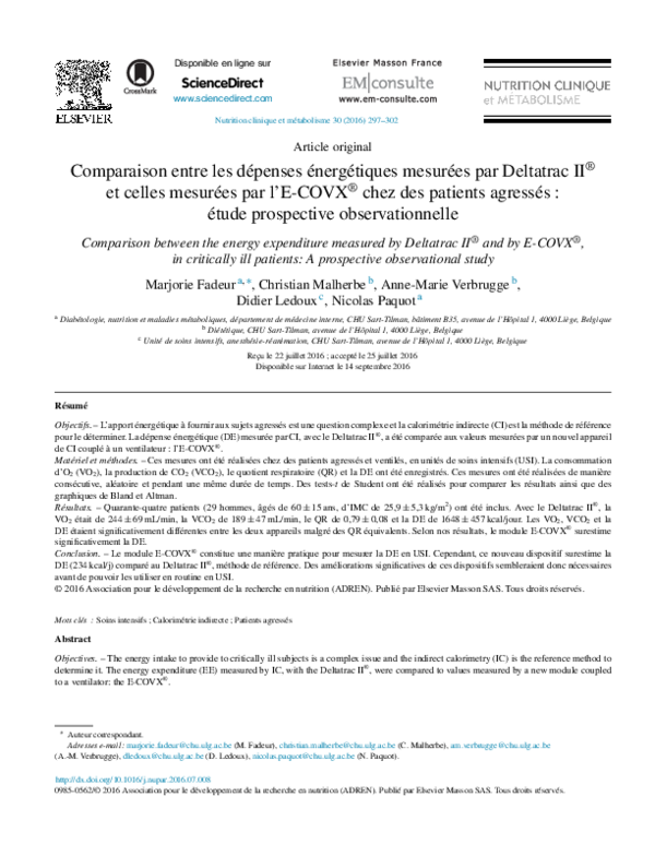 (PDF) Comparison between the energy expenditure measured by Deltatrac ...