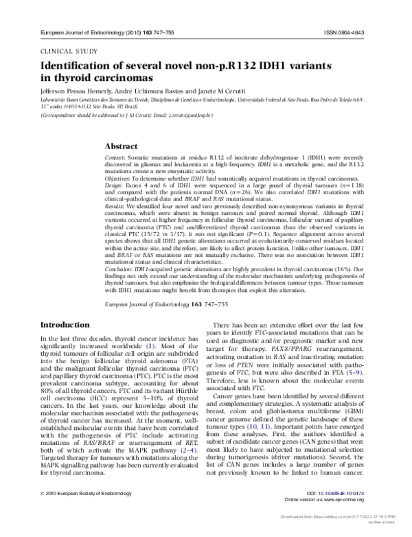(PDF) Identification of several novel non-p.R132 IDH1 variants in ...