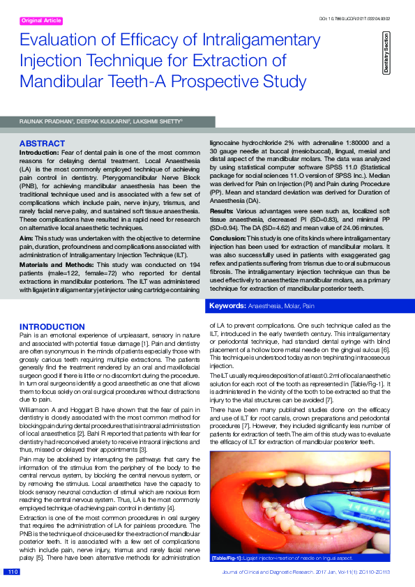 (PDF) Evaluation of Efficacy of Intraligamentary Injection Technique ...